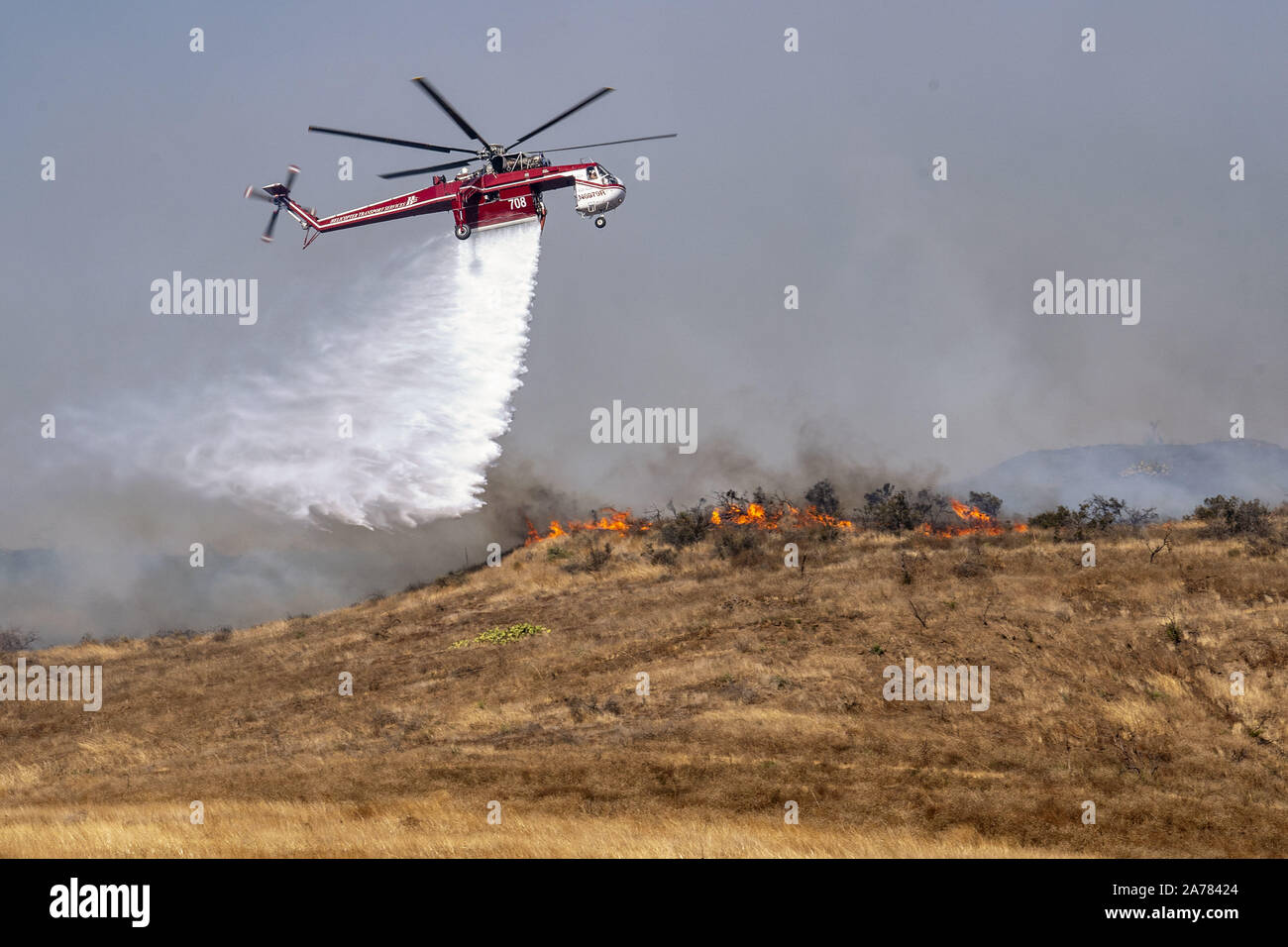 Simi Valley, California, USA. 15th Mar, 2019. A firefighting helicopter ...