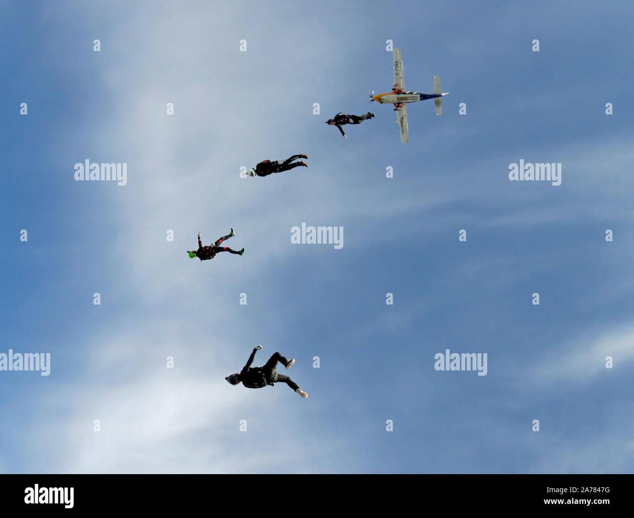 This freefly skydiving team is exited the aircraft and tracking ...