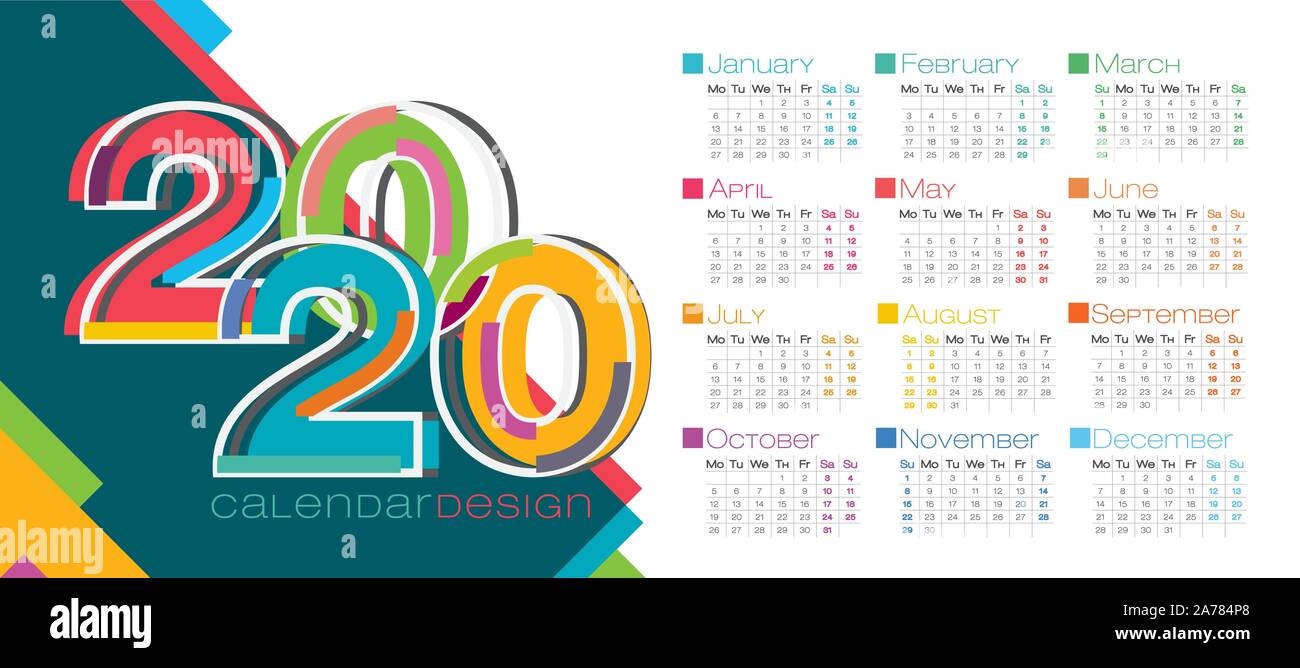 Vector calendar design with 2020 seasons concept and typography Stock ...