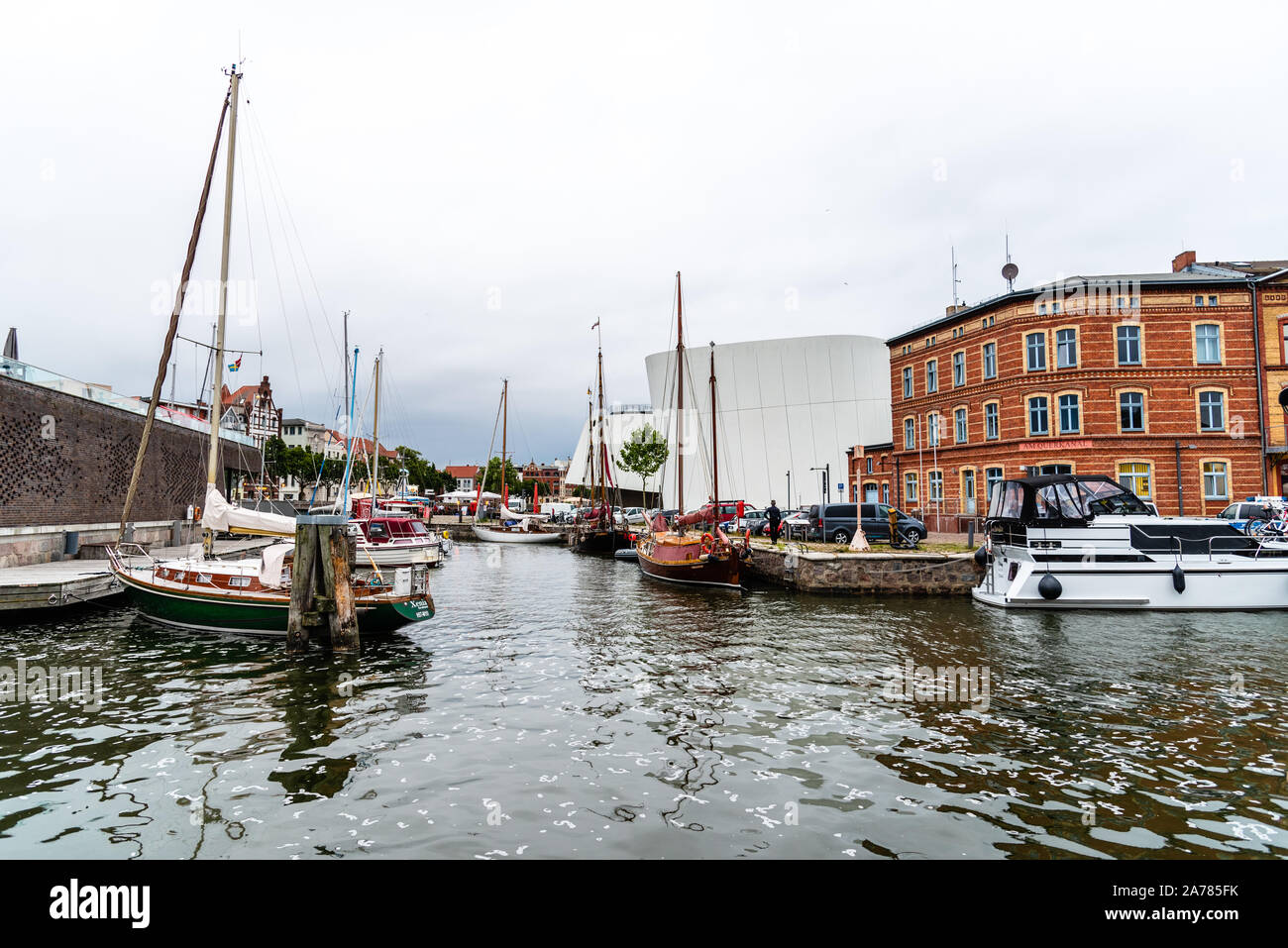 Stralsund, Germany - July 31, 2019: View of the harbour. Stralsund old ...