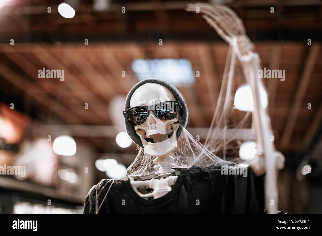 Halloween ghost skeleton displayed at grocery store in America Stock ...