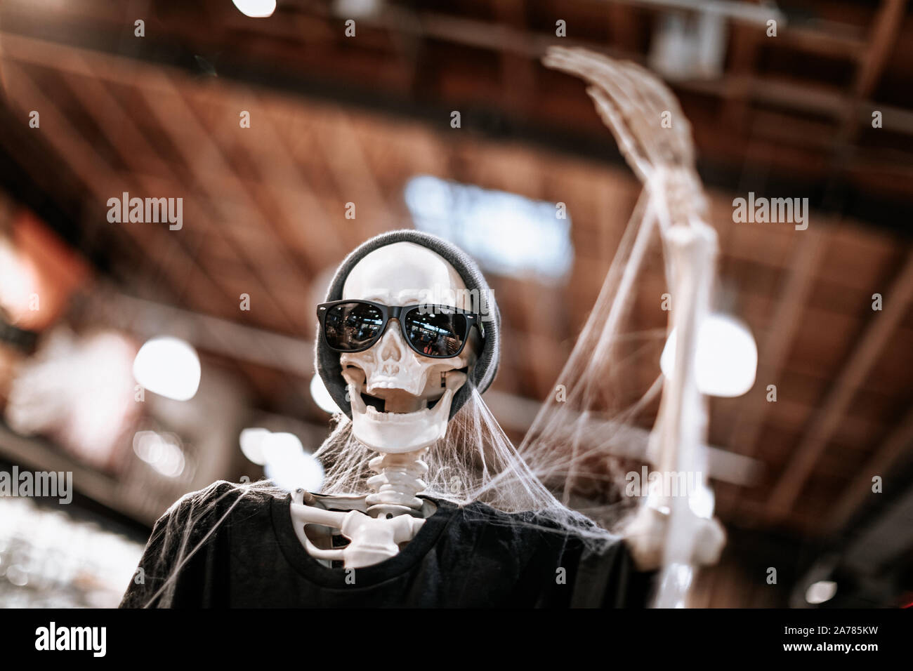 Halloween ghost skeleton displayed at grocery store in America Stock ...