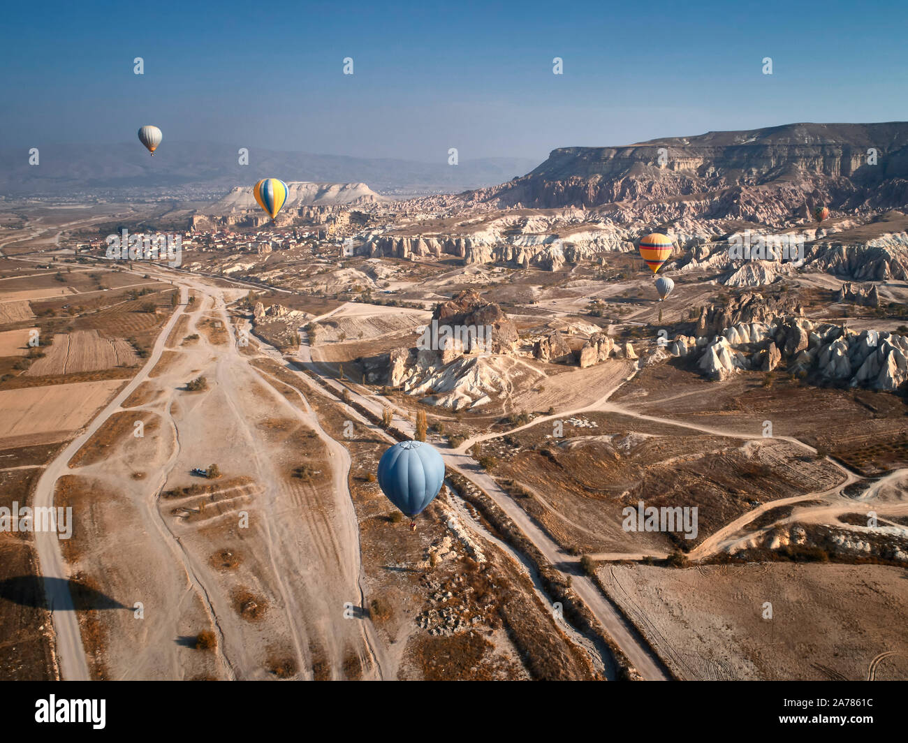 Colorful hot air balloons in the sunny autumn morning. Goreme National ...