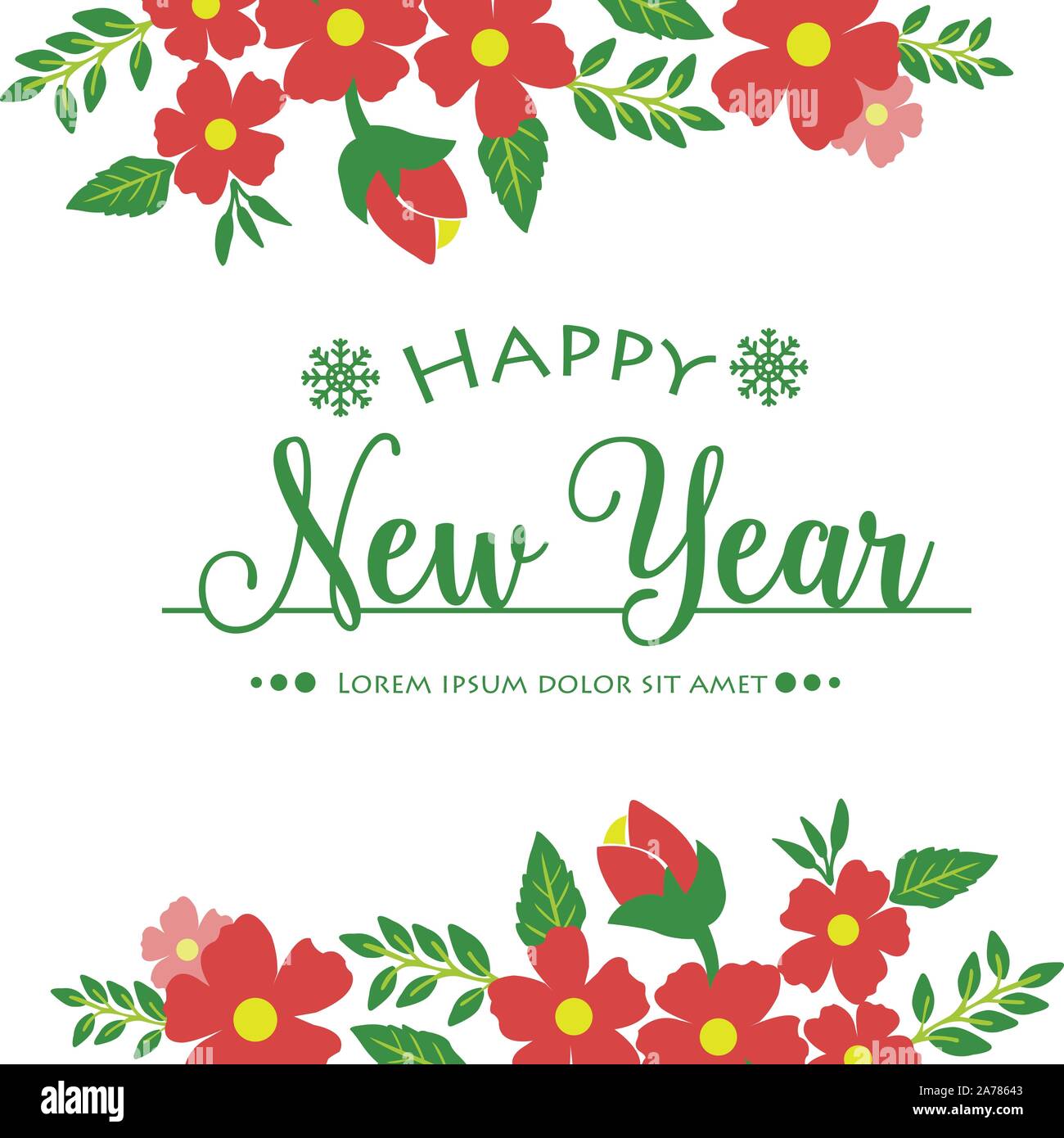 Card happy new year with bright red flower frame design. Vector Stock ...