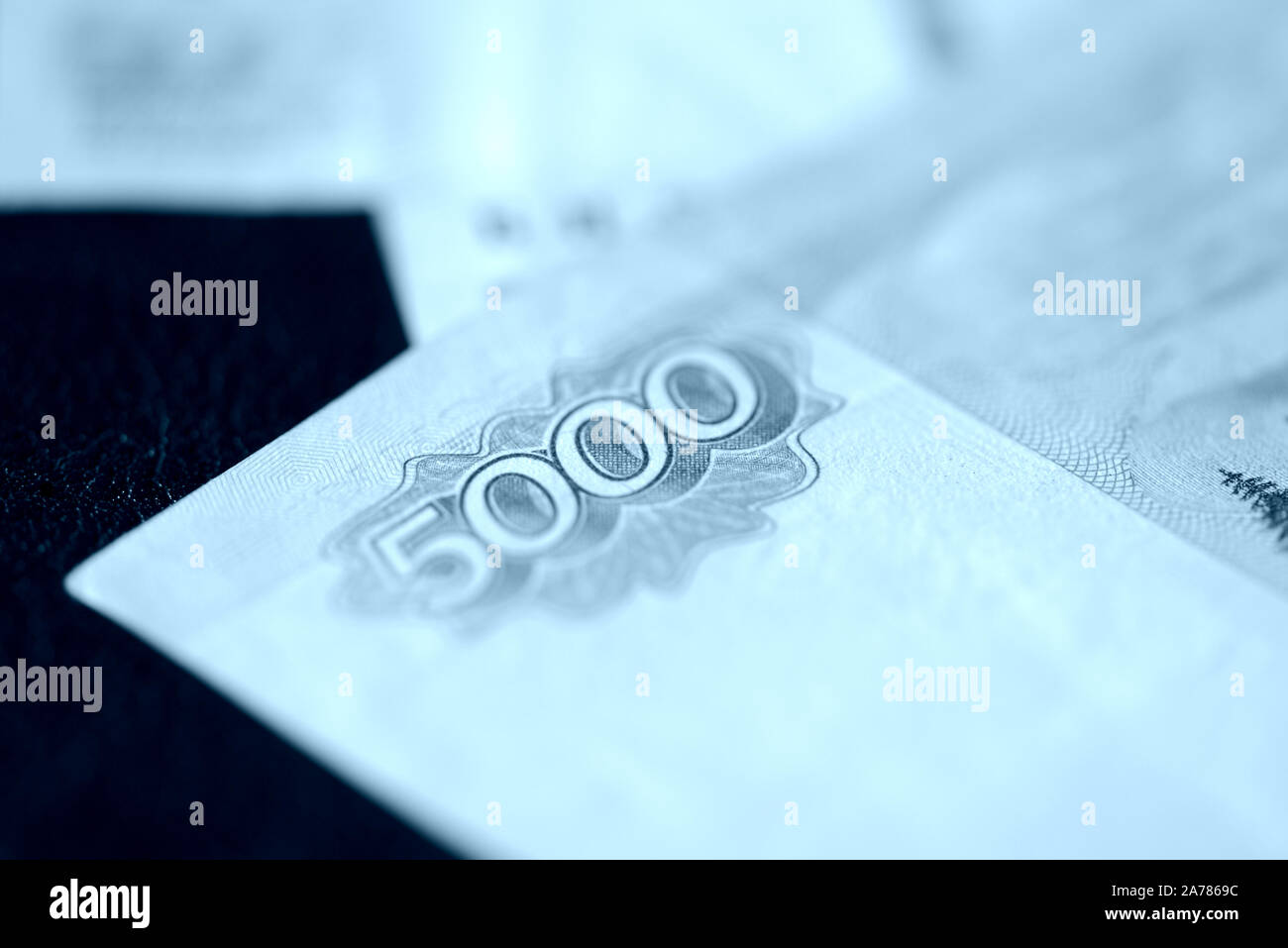 Russian banknotes of five thousand rubles close-up. Money background ...