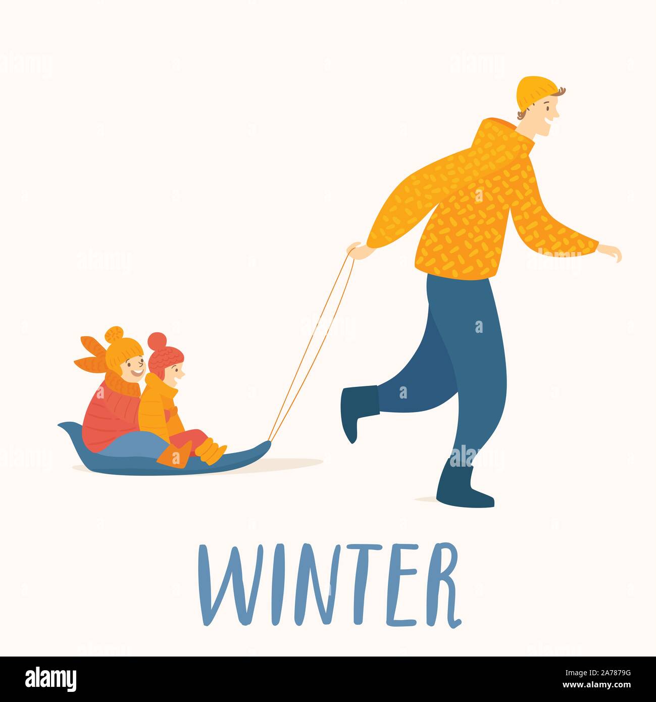 Winter card with father and kids go sledging Stock Vector Image & Art ...