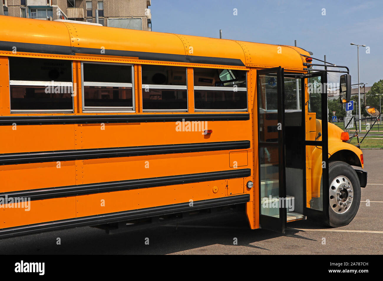 School bus in the parking lot Stock Photo - Alamy