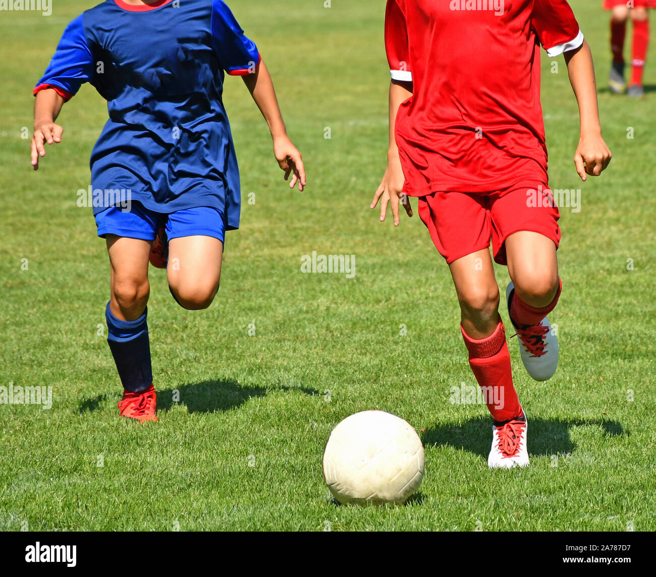 Kids are playing soccer outdoor in summer time Stock Photo - Alamy
