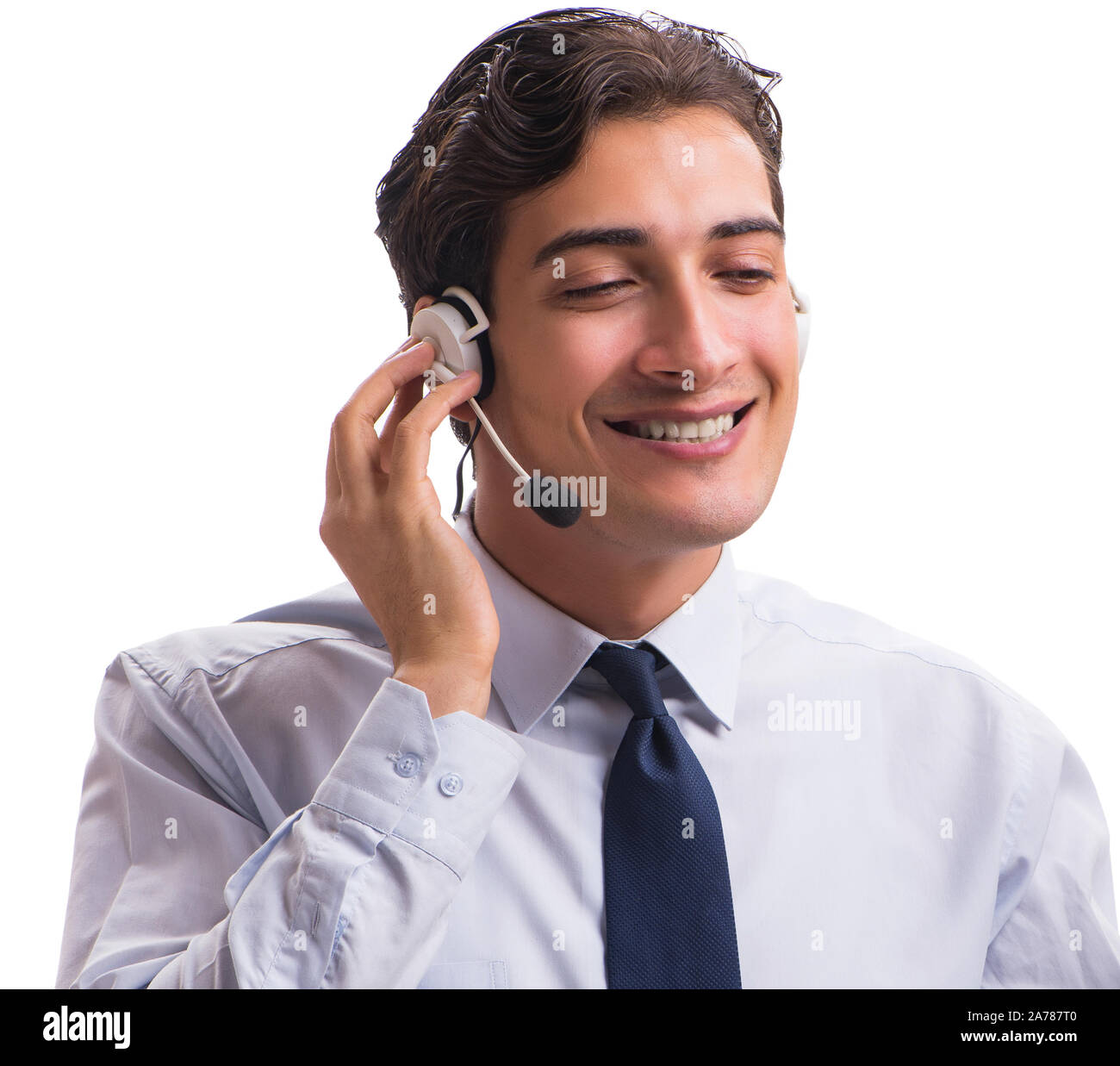 The man with headset isolated on white background Stock Photo - Alamy