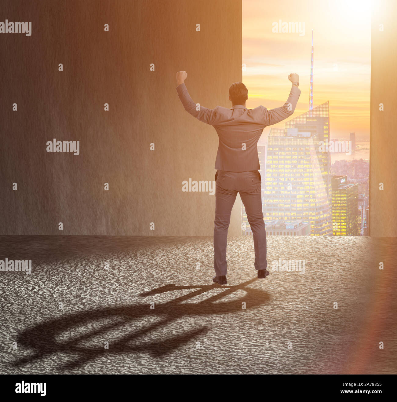 The businessman casting dollar shape shadow in business concept Stock ...