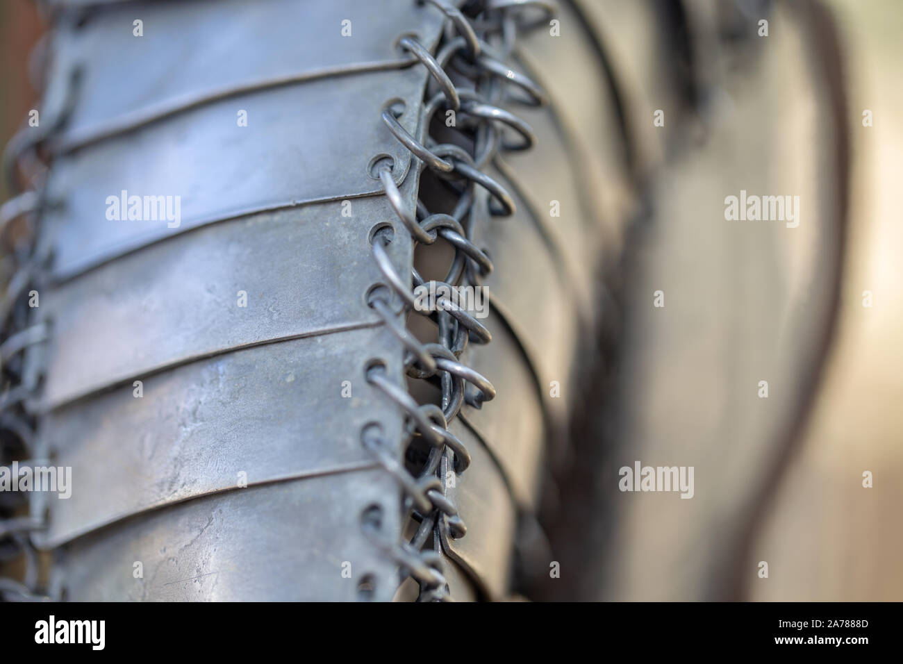 Metal medieval armor. Chain mail from rings and iron plates. Handmade ...