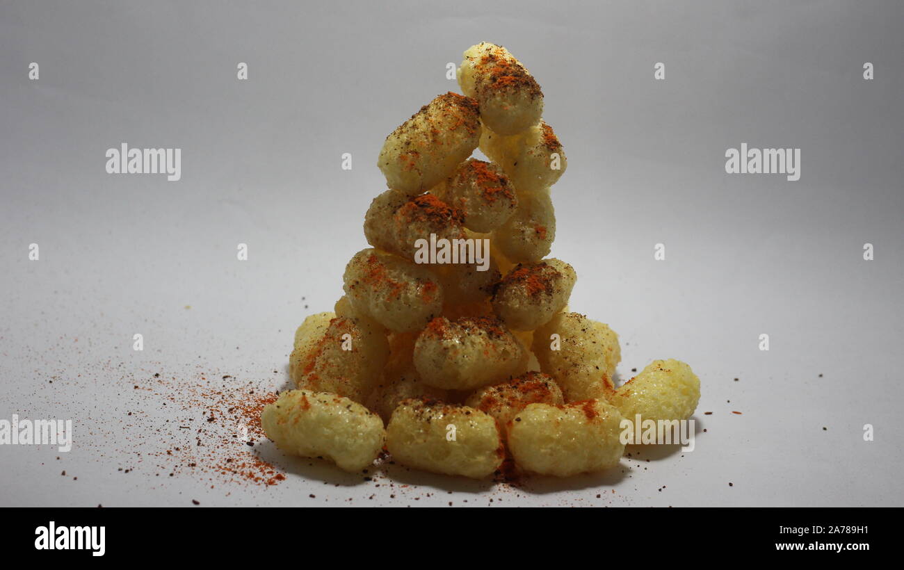Cheese puff Cheese puffs white background texture food pattern Stock ...