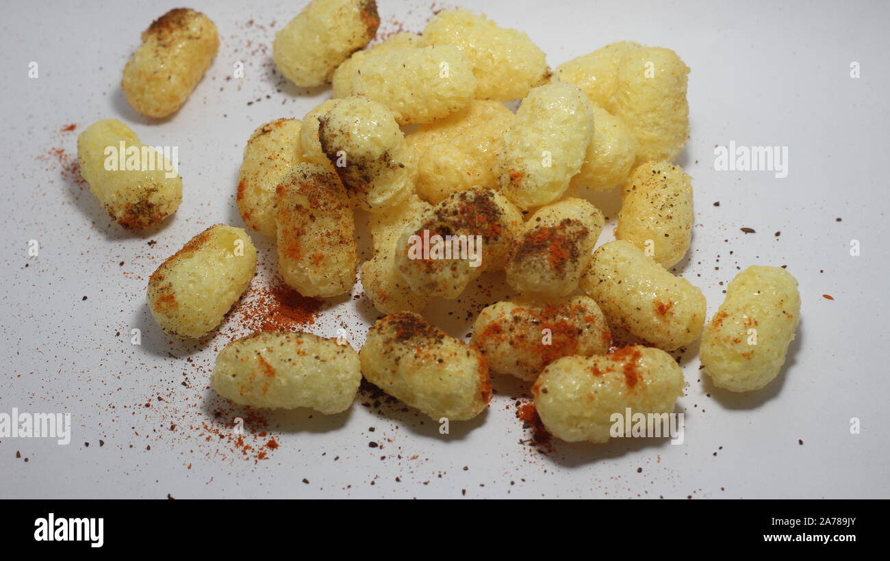 Cheese puff Cheese puffs white background texture food pattern Stock ...