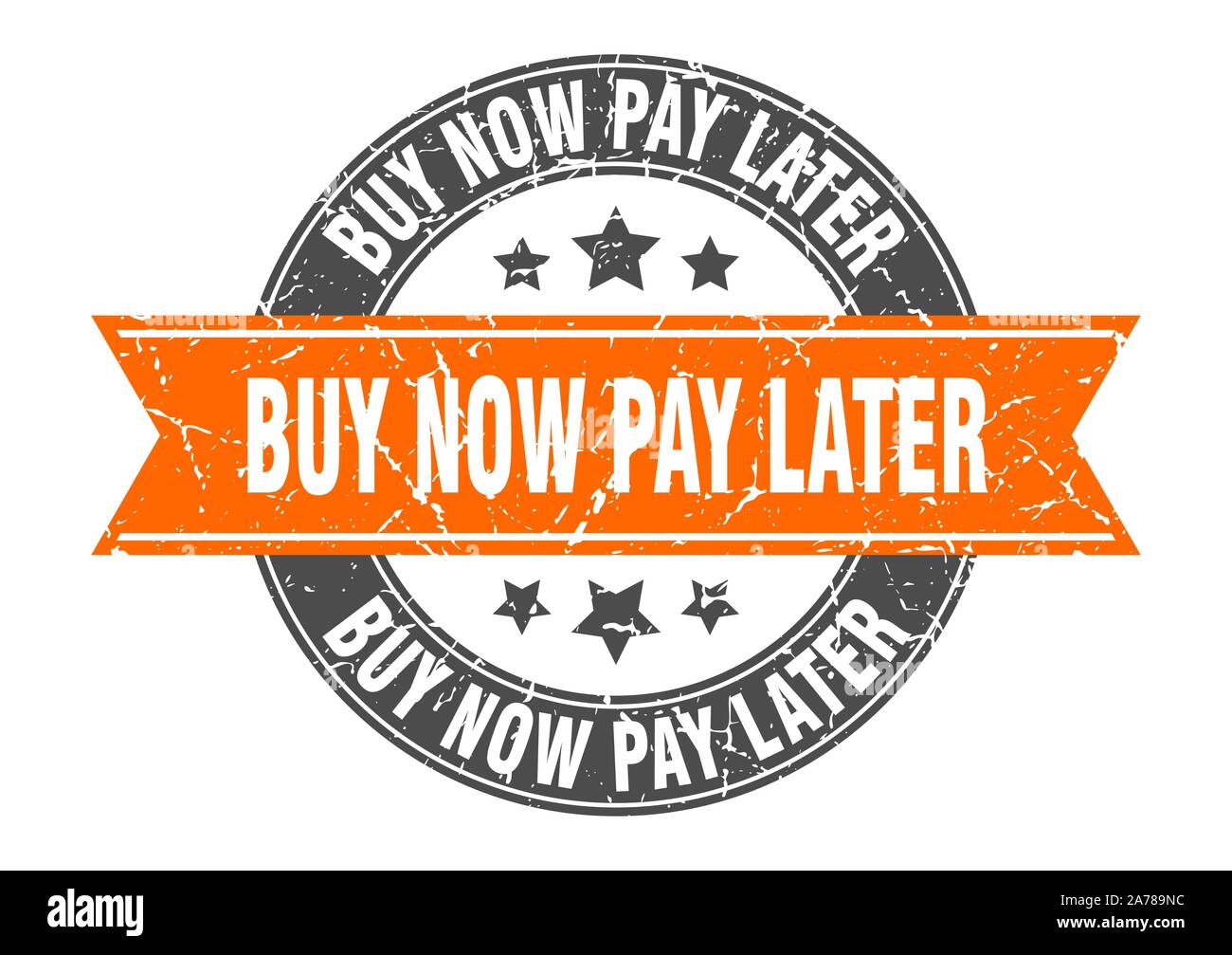buy now pay later round stamp with orange ribbon. buy now pay later ...