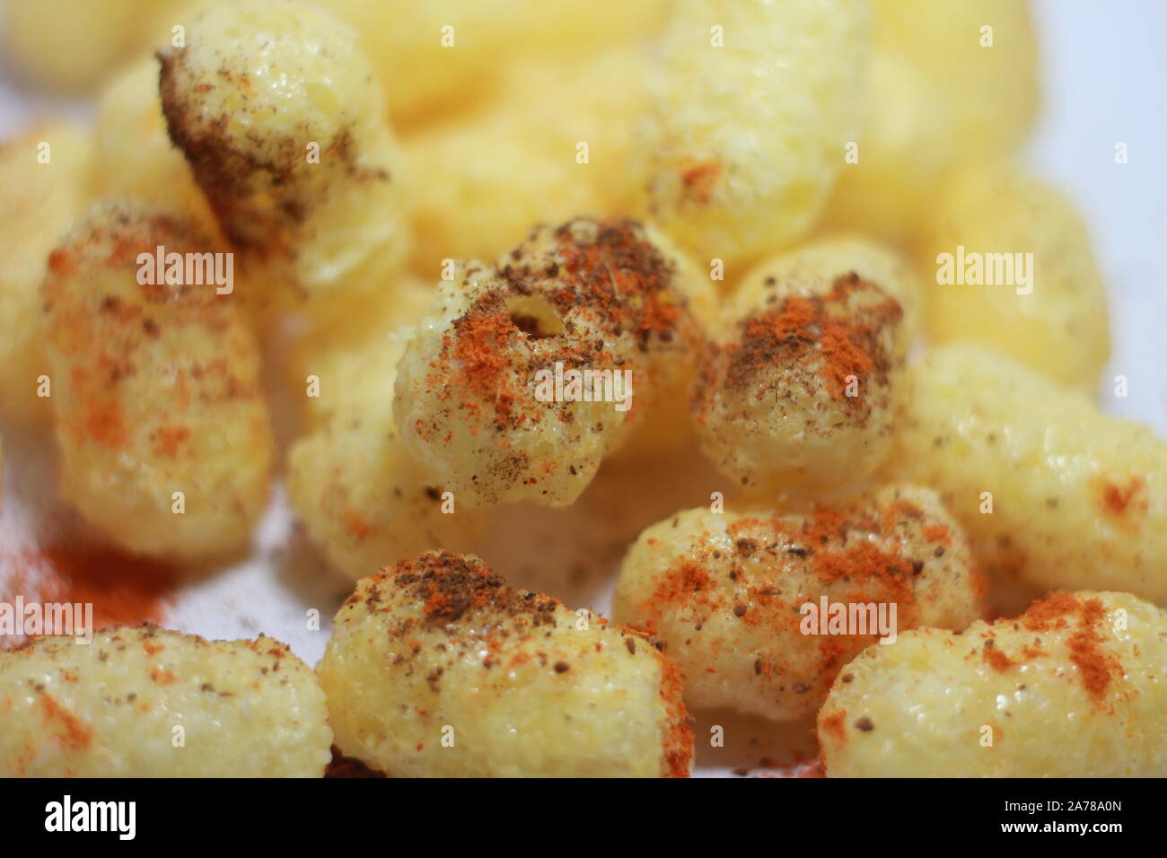 Cheese puff Cheese puffs white background texture food pattern Stock ...