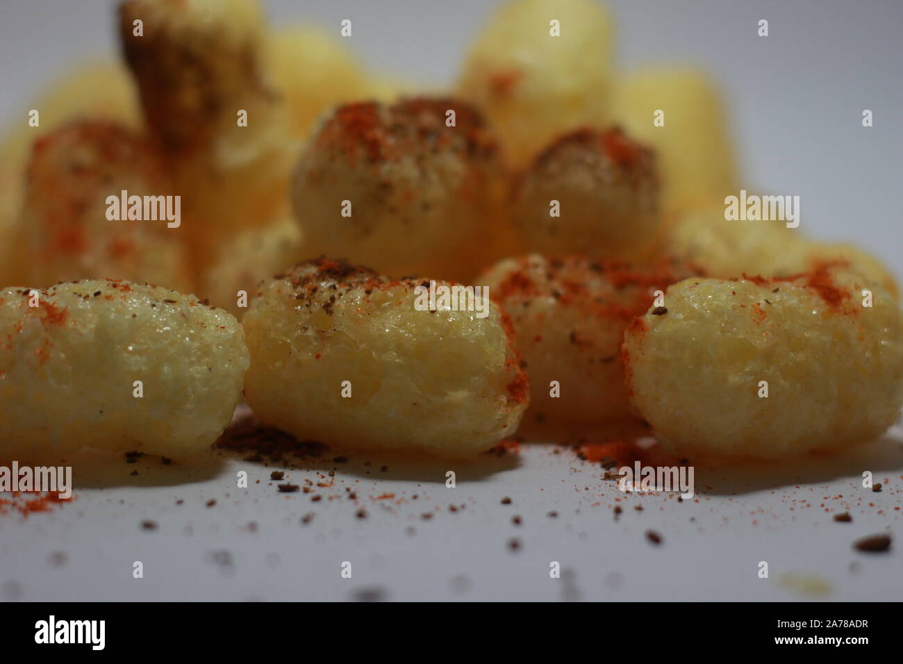 Cheese puff Cheese puffs white background texture food pattern Stock ...