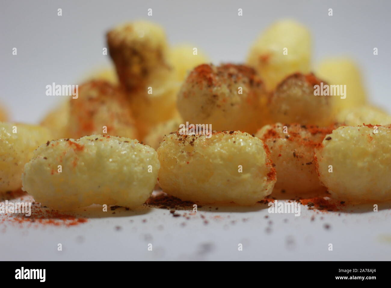 Cheese puff Cheese puffs white background texture food pattern Stock ...