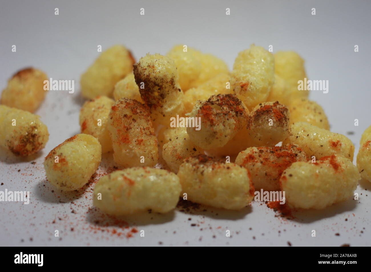 Cheese puff Cheese puffs white background texture food pattern Stock ...