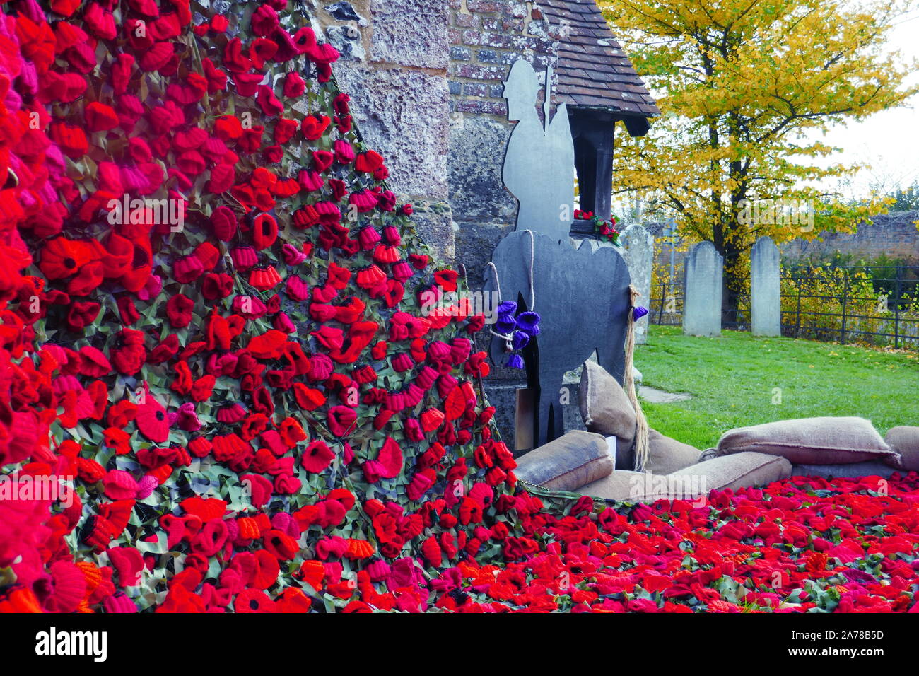 poppies hanging from church Stock Photo - Alamy