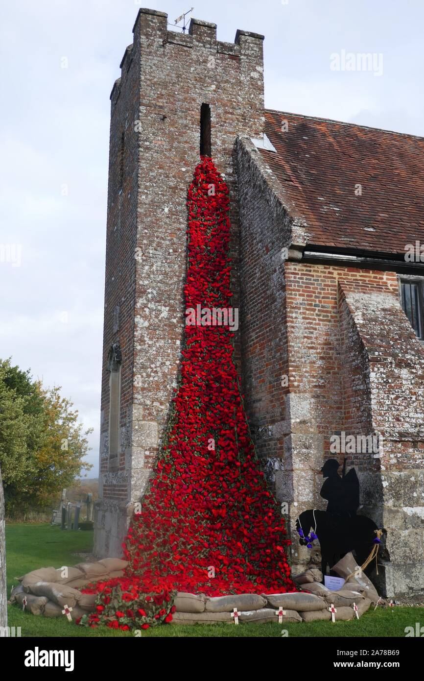 poppies hanging from church Stock Photo - Alamy
