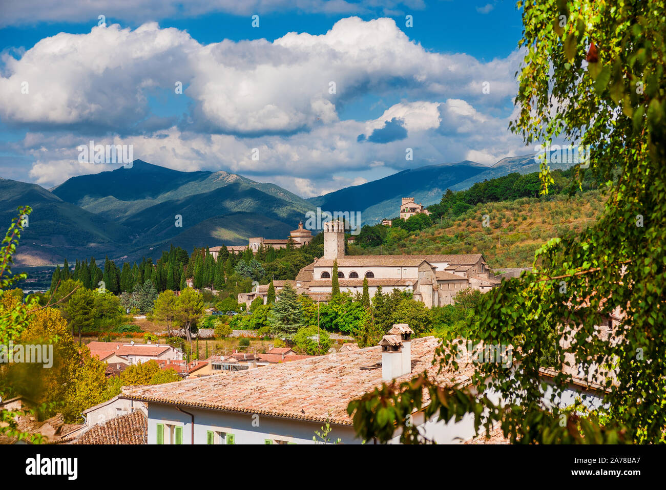 View of the beautiful Umbria countryside with old churches from the ...