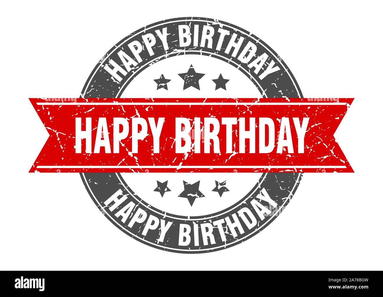 happy birthday round stamp with red ribbon. happy birthday Stock Vector ...