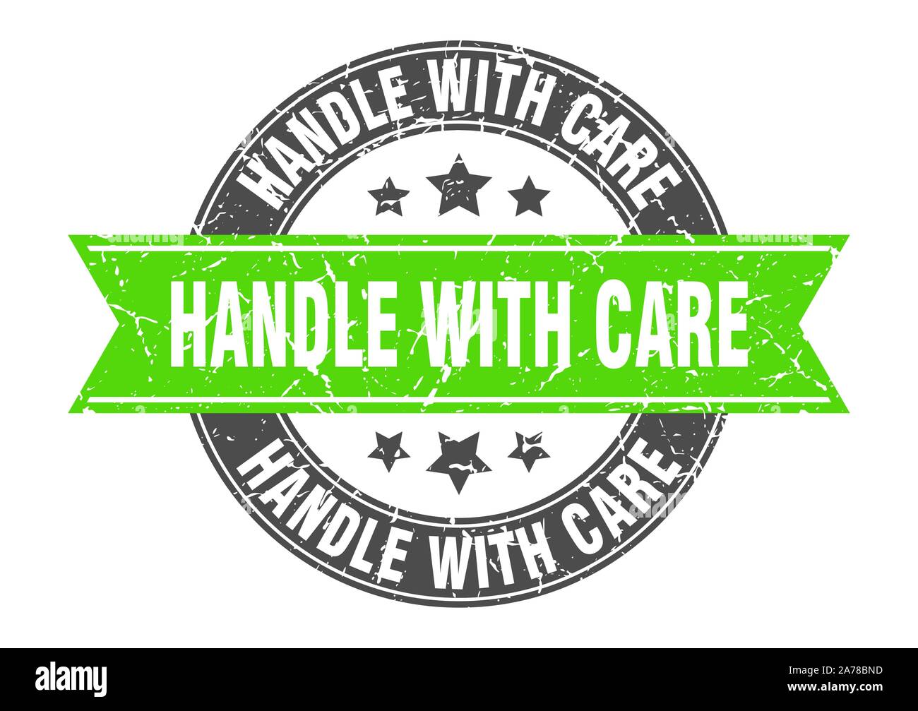 handle with care round stamp with green ribbon. handle with care Stock ...