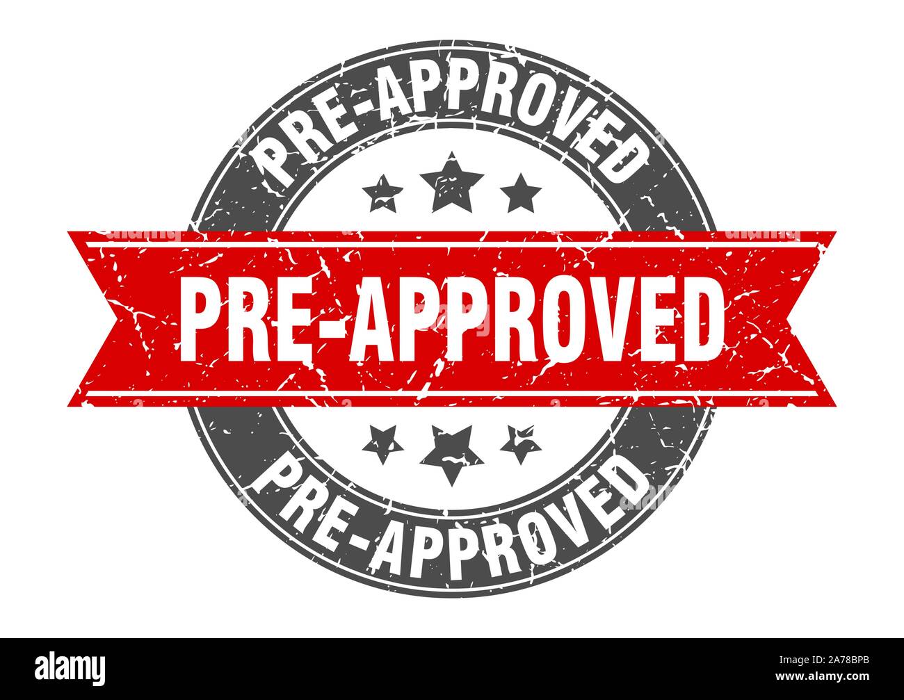 pre-approved round stamp with red ribbon. pre-approved Stock Vector ...