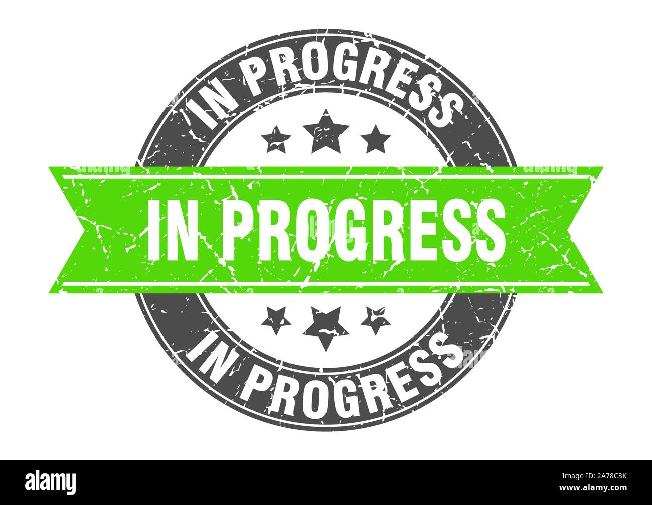 in progress round stamp with green ribbon. in progress Stock Vector ...