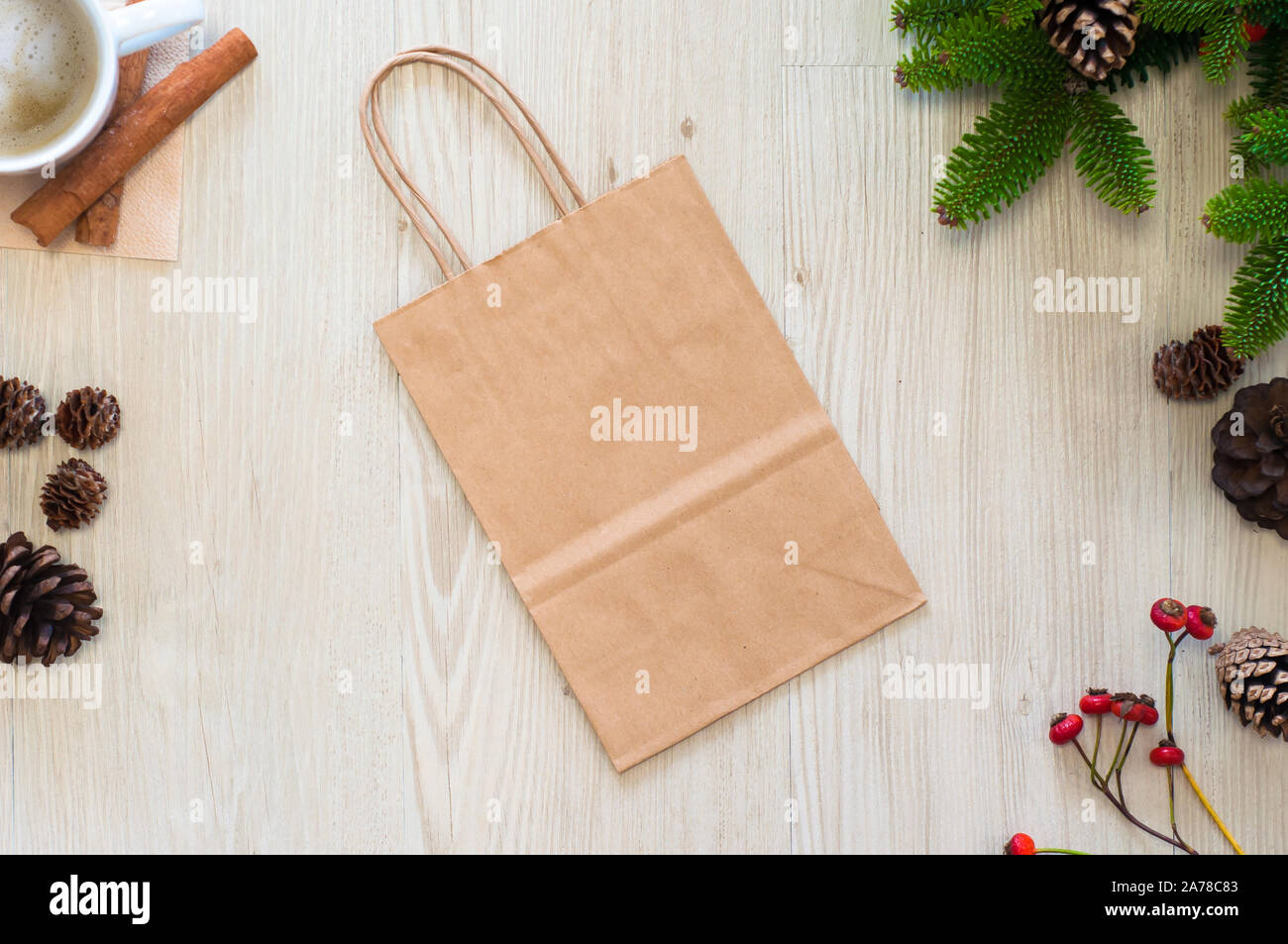 carft paper bag top view mock up Stock Photo - Alamy