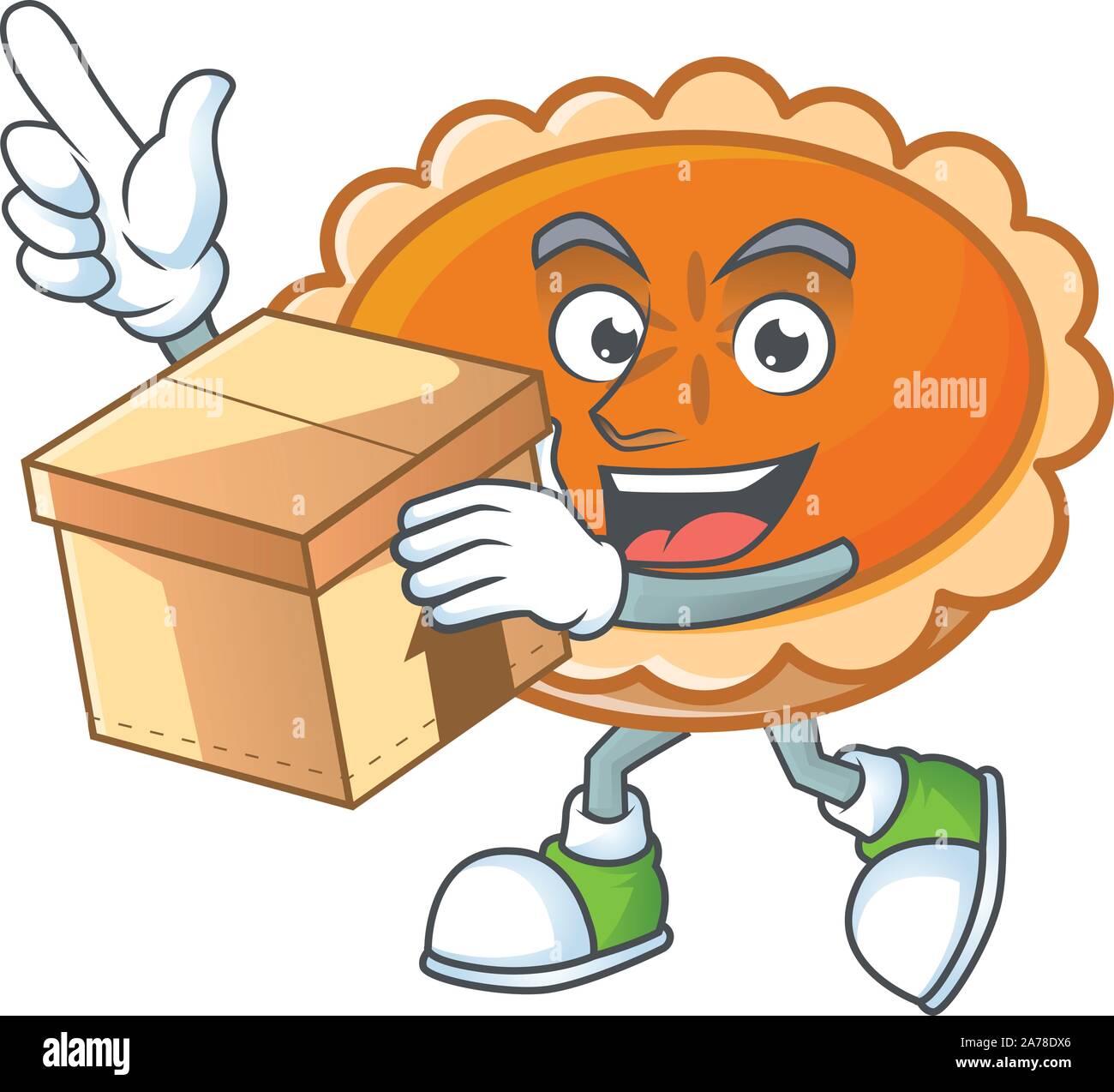 orange pie cartoon with bring box mascot design Stock Vector Image ...
