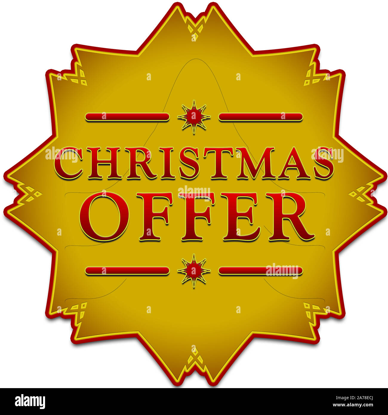 Golden christmas offer label - decorative star on white background with ...
