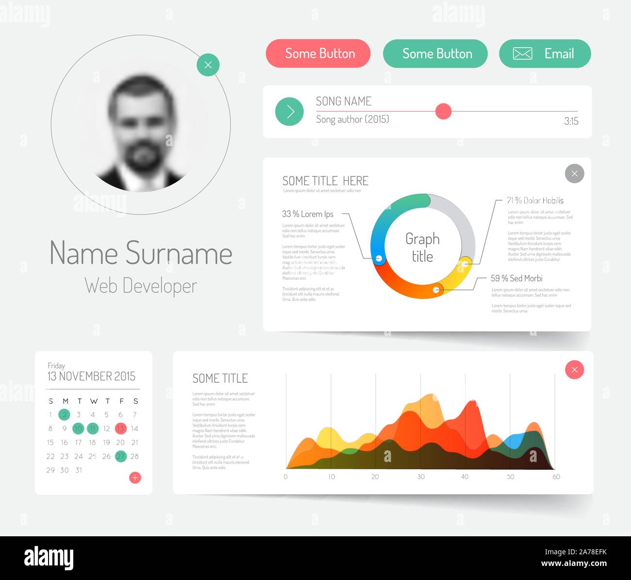 Simple infographic dashboard template with flat design graphs and ...