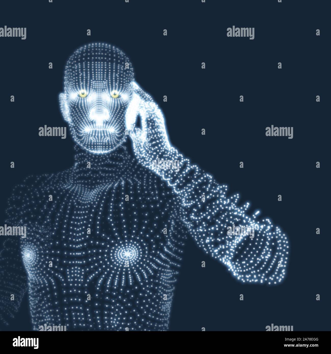 Man in a Thinker Pose. 3D Model of Man. Geometric Design. Business ...
