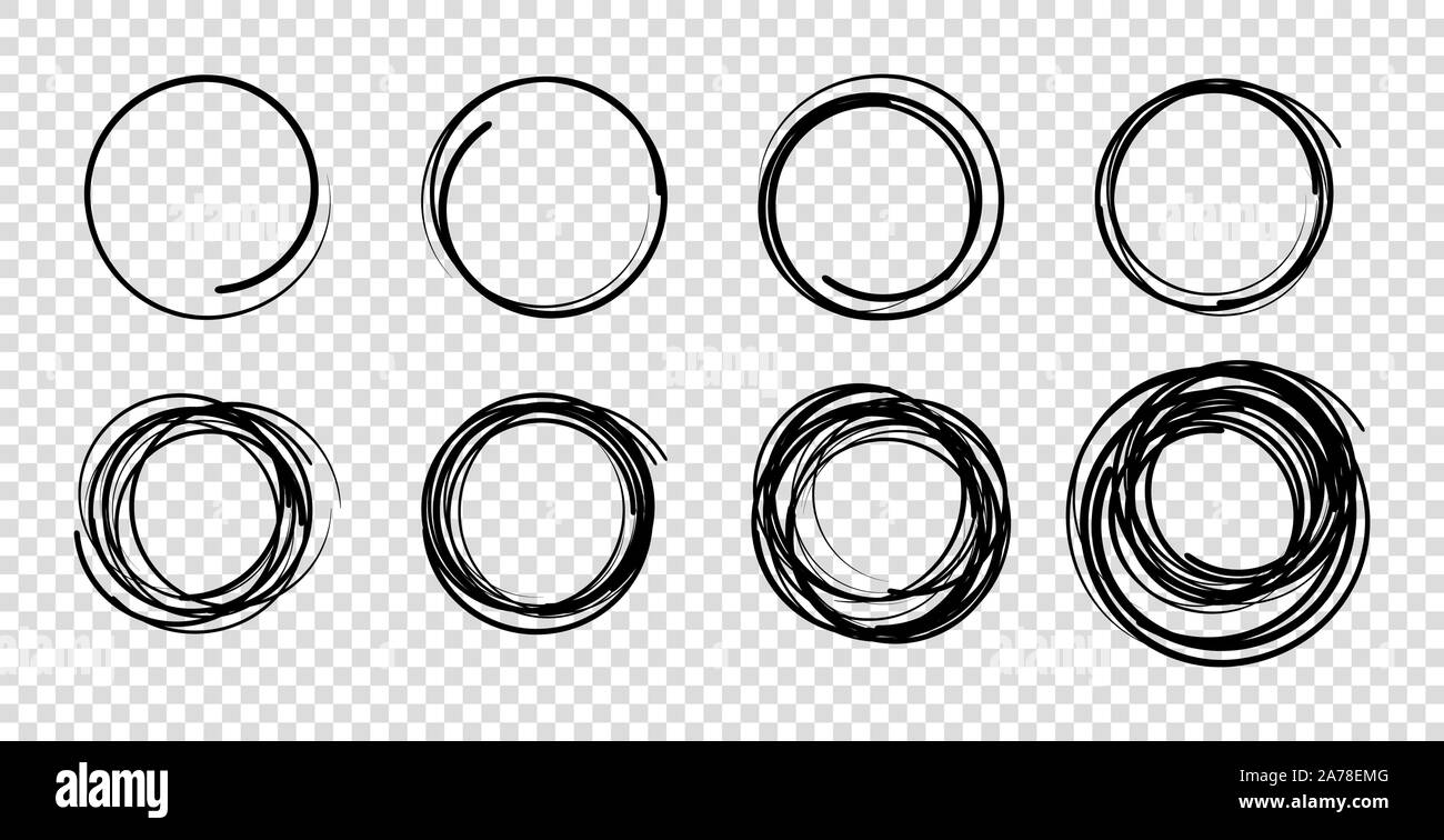 Hand drawn scribble circles set. Doodle circular logo design elements. Pencil or pen graffiti ...
