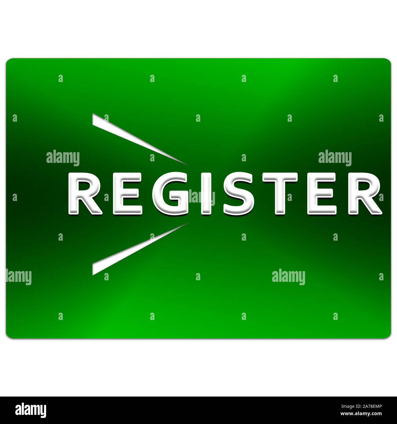 Big green isolated register button with arrow Stock Photo - Alamy