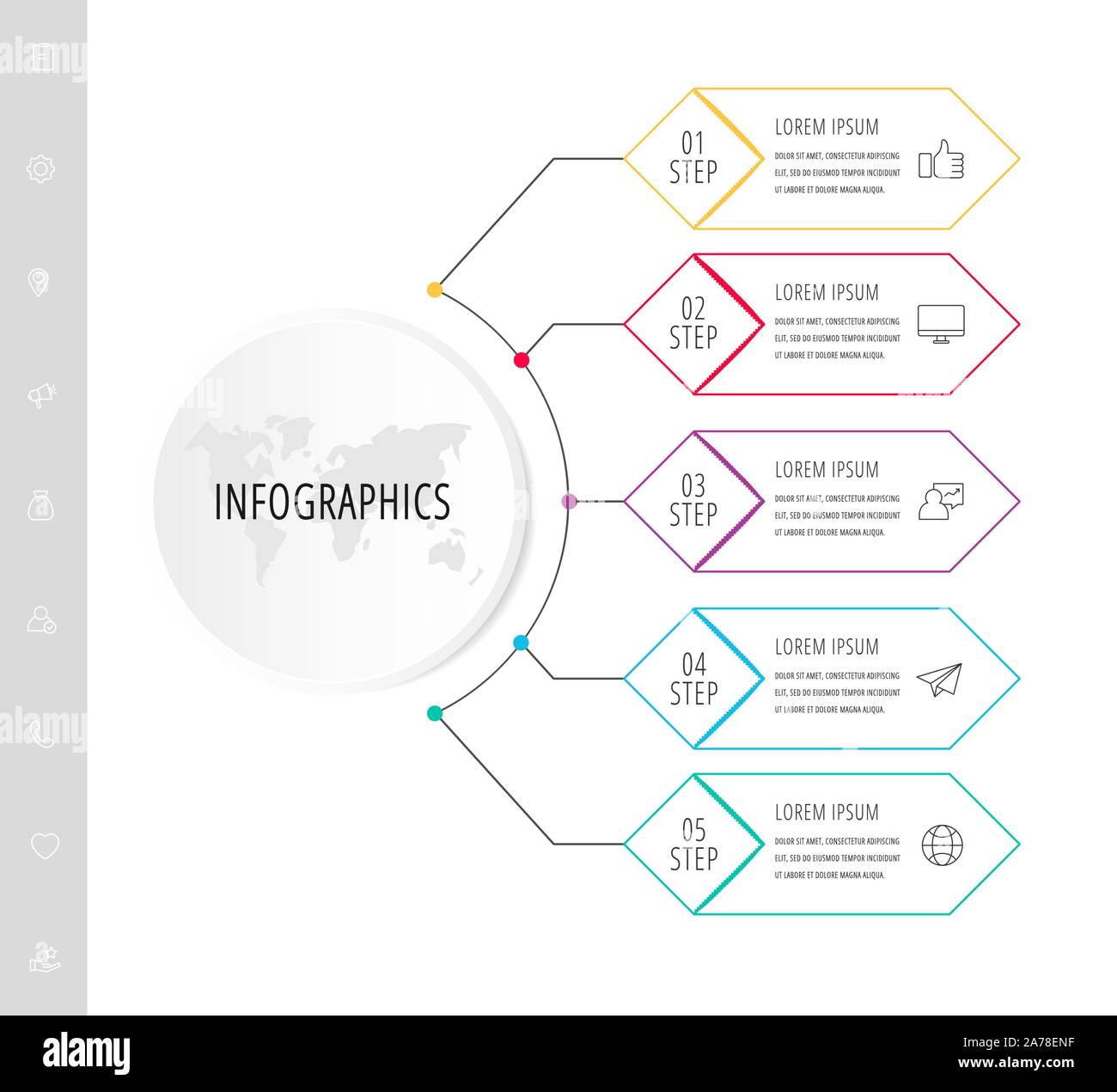 Vector infographic flat template. Circle with 5 rhombus and label. Used for five diagrams, graph ...