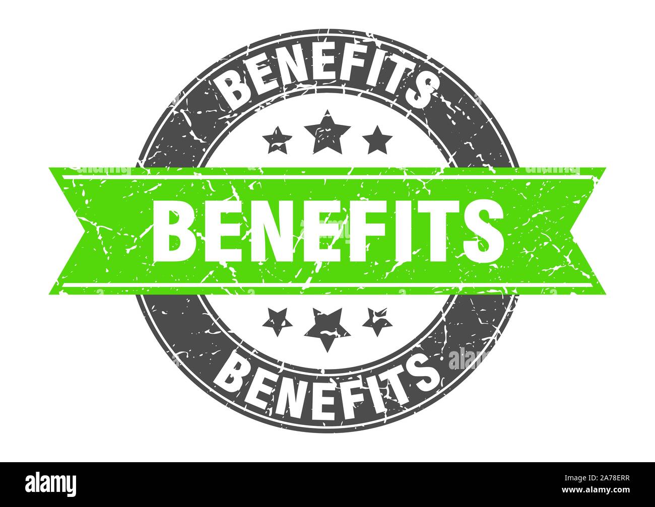 benefits round stamp with green ribbon. benefits Stock Vector Image ...