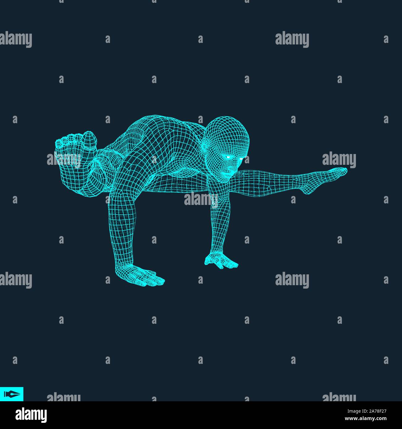 Man Doing Yoga Workout. 3D Model of Man. Healthy lifestyle. Training ...