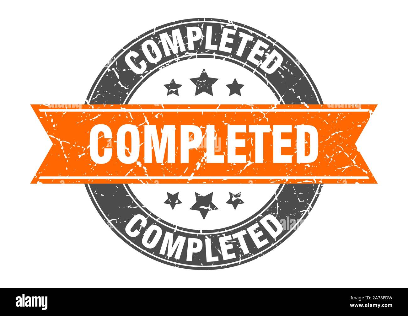 completed round stamp with orange ribbon. completed Stock Vector Image ...