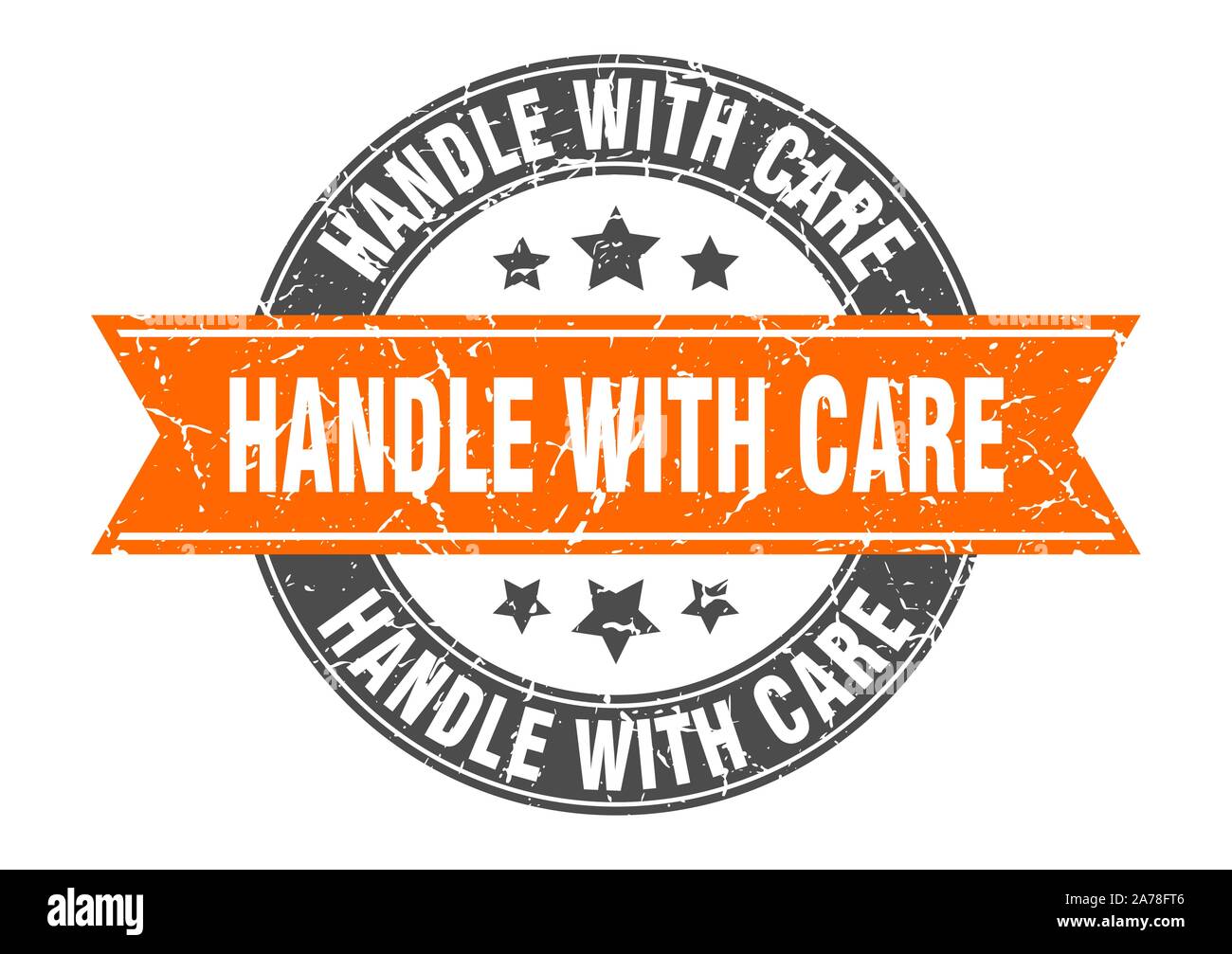 handle with care round stamp with orange ribbon. handle with care Stock ...
