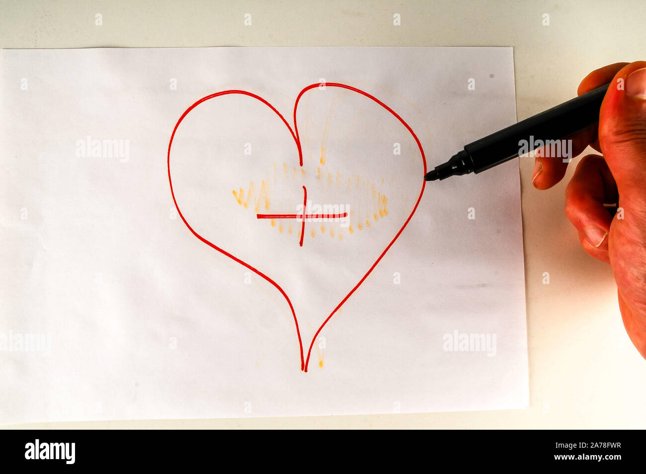 Close-up of sheet with drawing heart Object on a White Background Stock ...