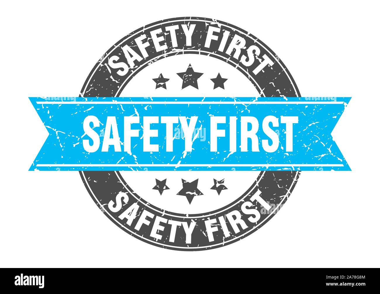 safety first round stamp with turquoise ribbon. safety first Stock ...
