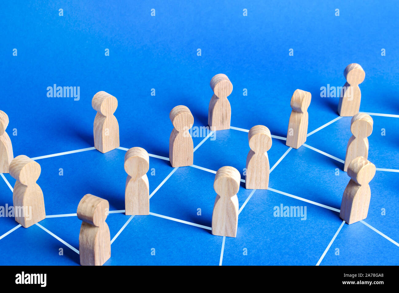 Figures of people connected by lines in a network. Communication and ...