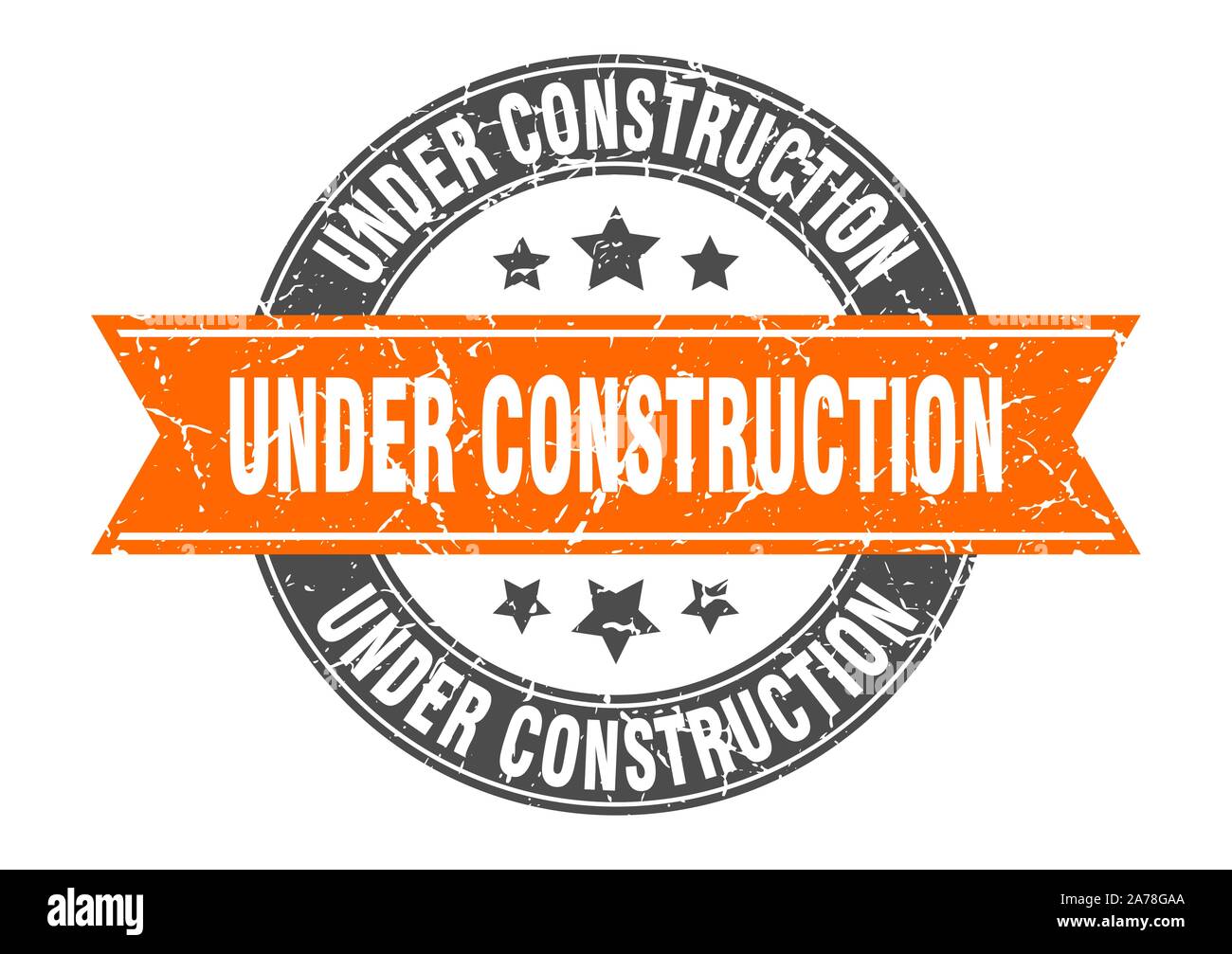 under construction round stamp with orange ribbon. under construction ...