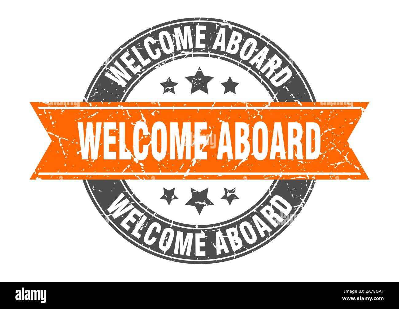 welcome aboard round stamp with orange ribbon. welcome aboard Stock ...