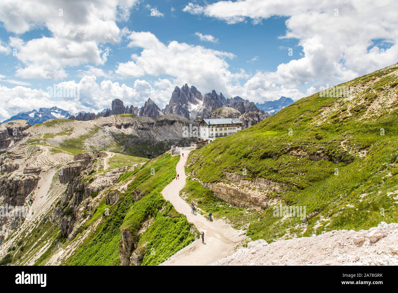 Dolomites, Italy - July, 2019: Amazing panoramic view from Tre Cime ...