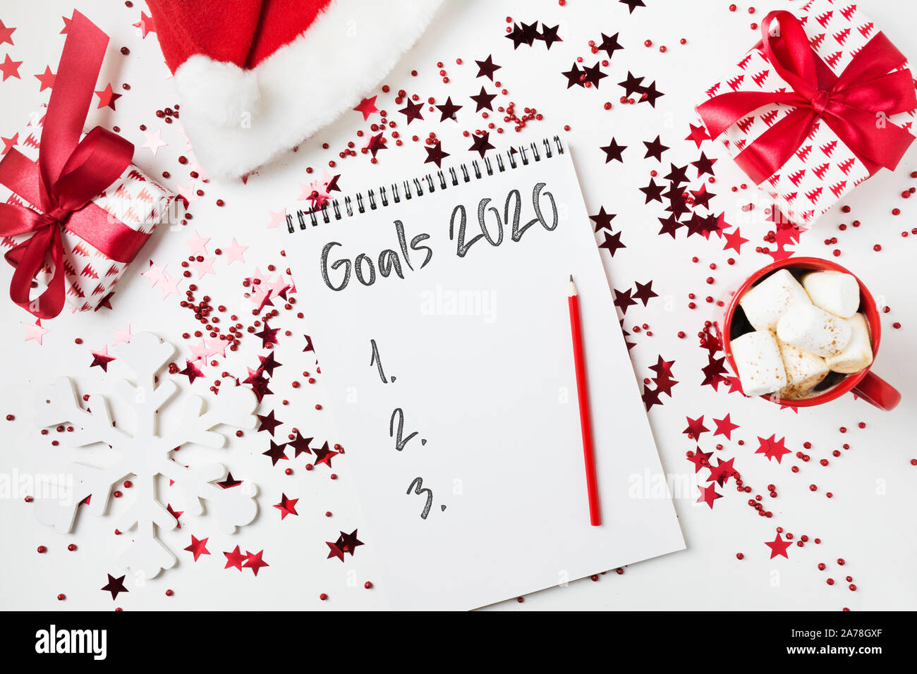 Mock up for Goal List New 2020 year. Christmas decor. Planning and to ...