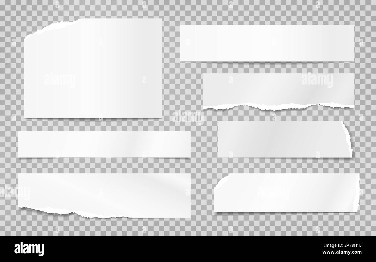 Set of torn white note, notebook paper pieces, reminder tapes stuck on ...