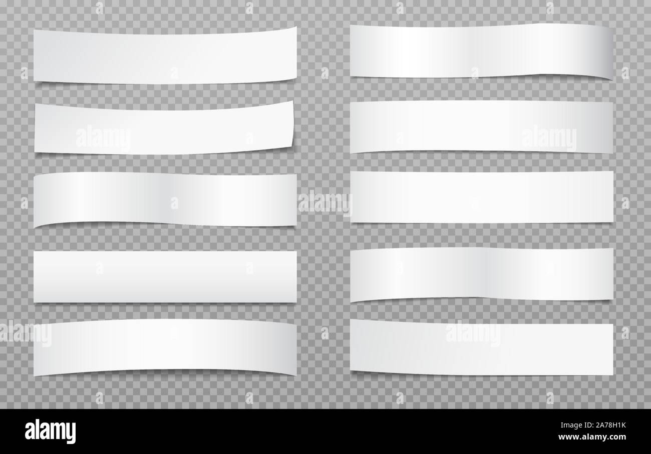 Set of white note, notebook paper pieces, reminder tapes are on grey ...